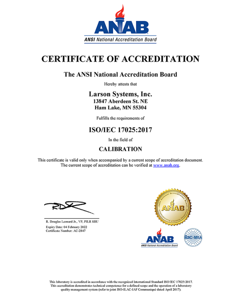 ISO/IEC 17025 ACCREDITATION – Larson Systems Inc.
